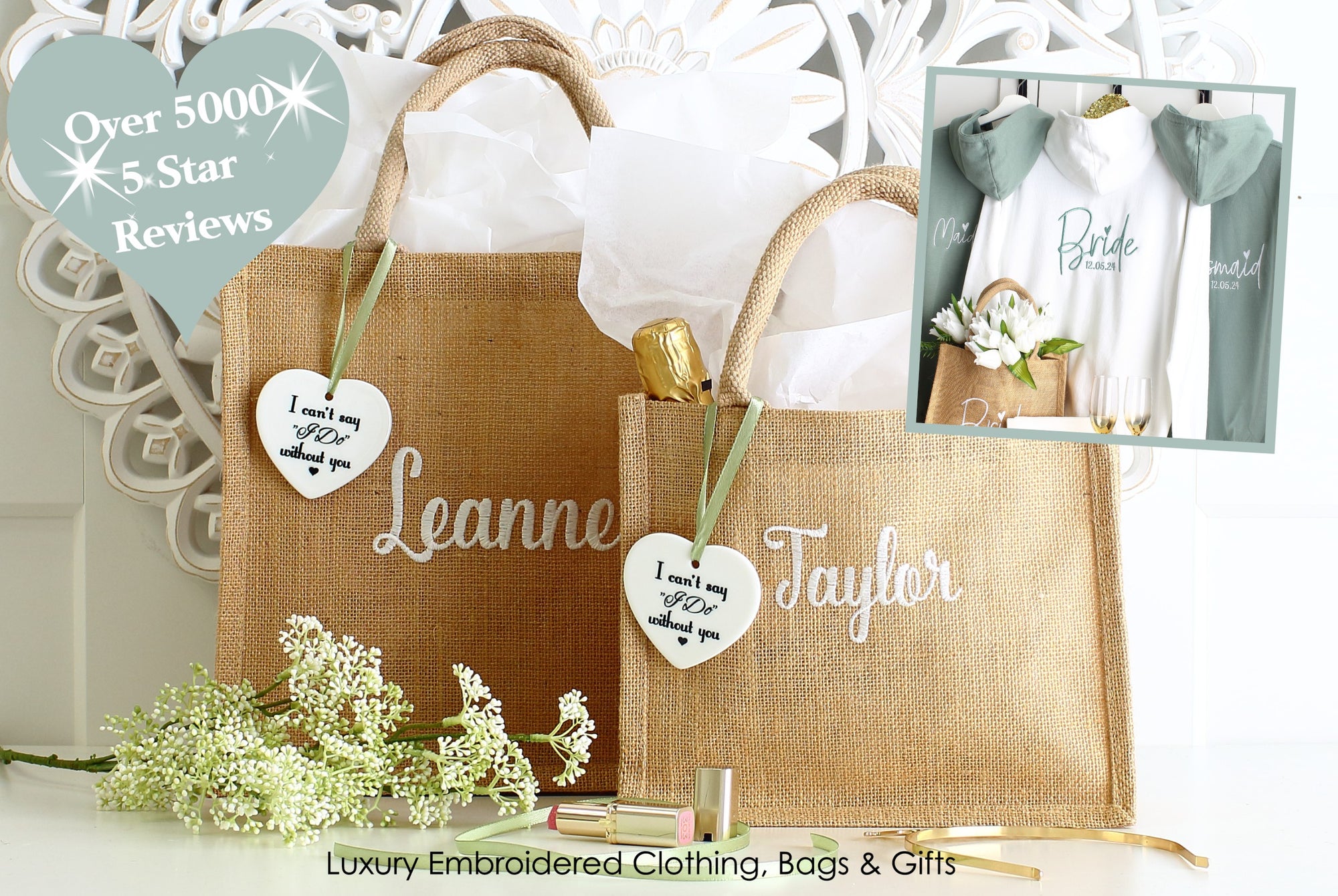 Luxury embroidered Gift Bags,Personalised gifts, Embroidered clothing ...